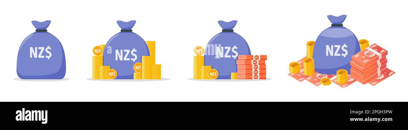 New Zealand Dollar Money Bag Icon Set Stock Vector Image & Art - Alamy