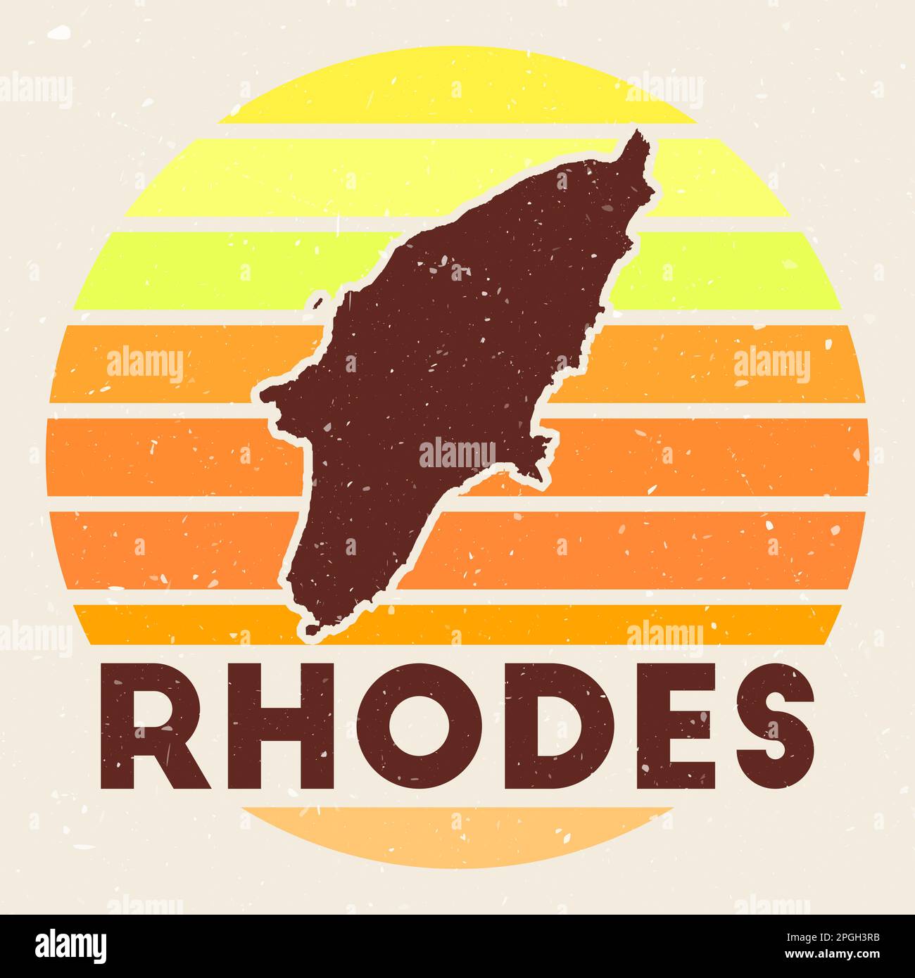 Rhodes logo. Sign with the map of the island and colored stripes ...