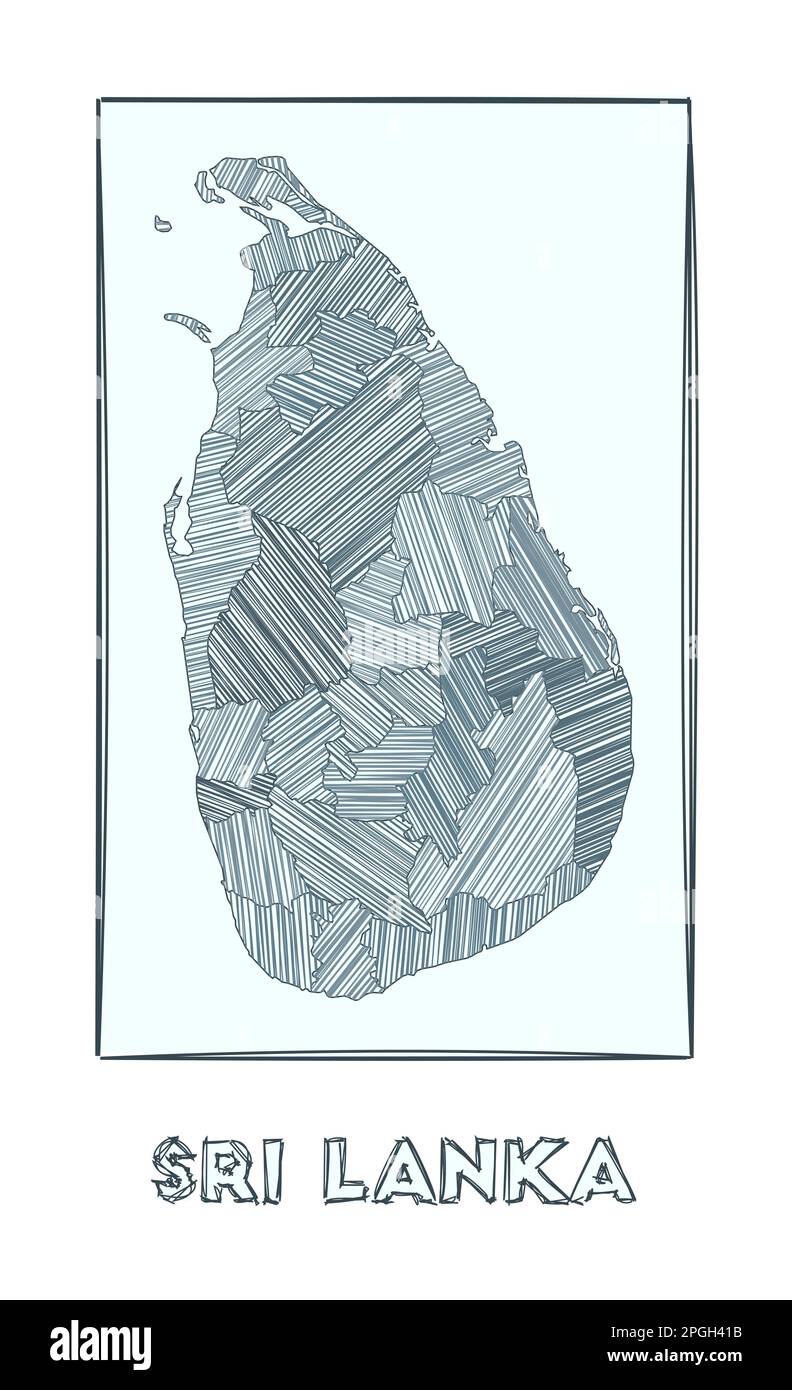 Sketch map of Sri Lanka. Grayscale hand-drawn map of the country ...