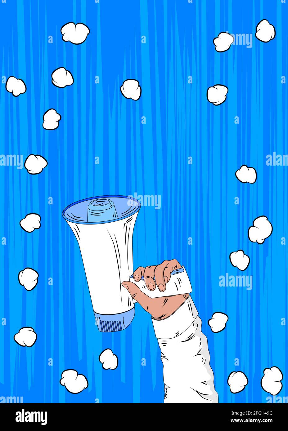 Comic book hand holding Megaphone. Cartoon illustration of a ...