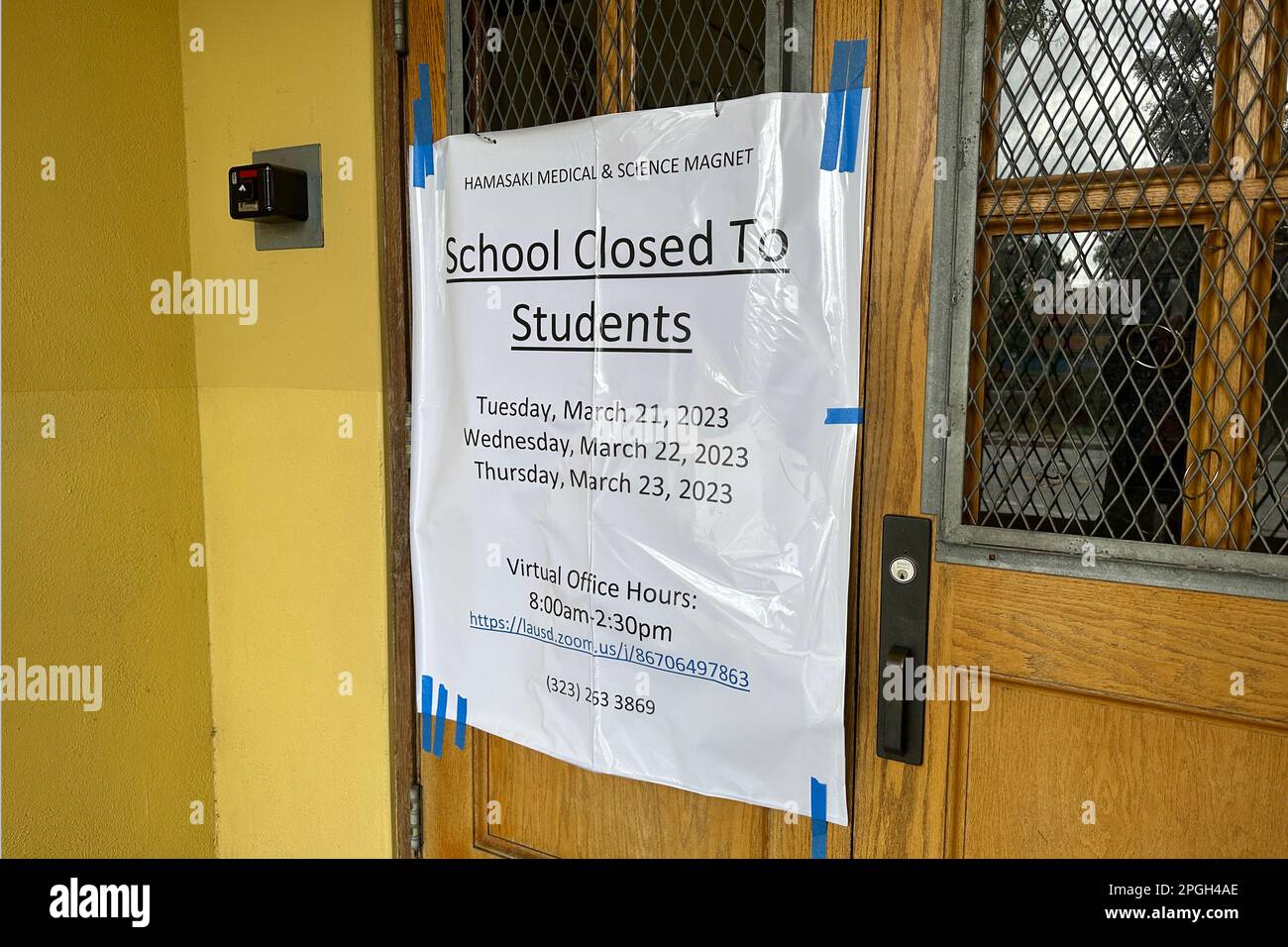 A School Closed to Students sign at Hamasaki Medical and Science Magnet ...