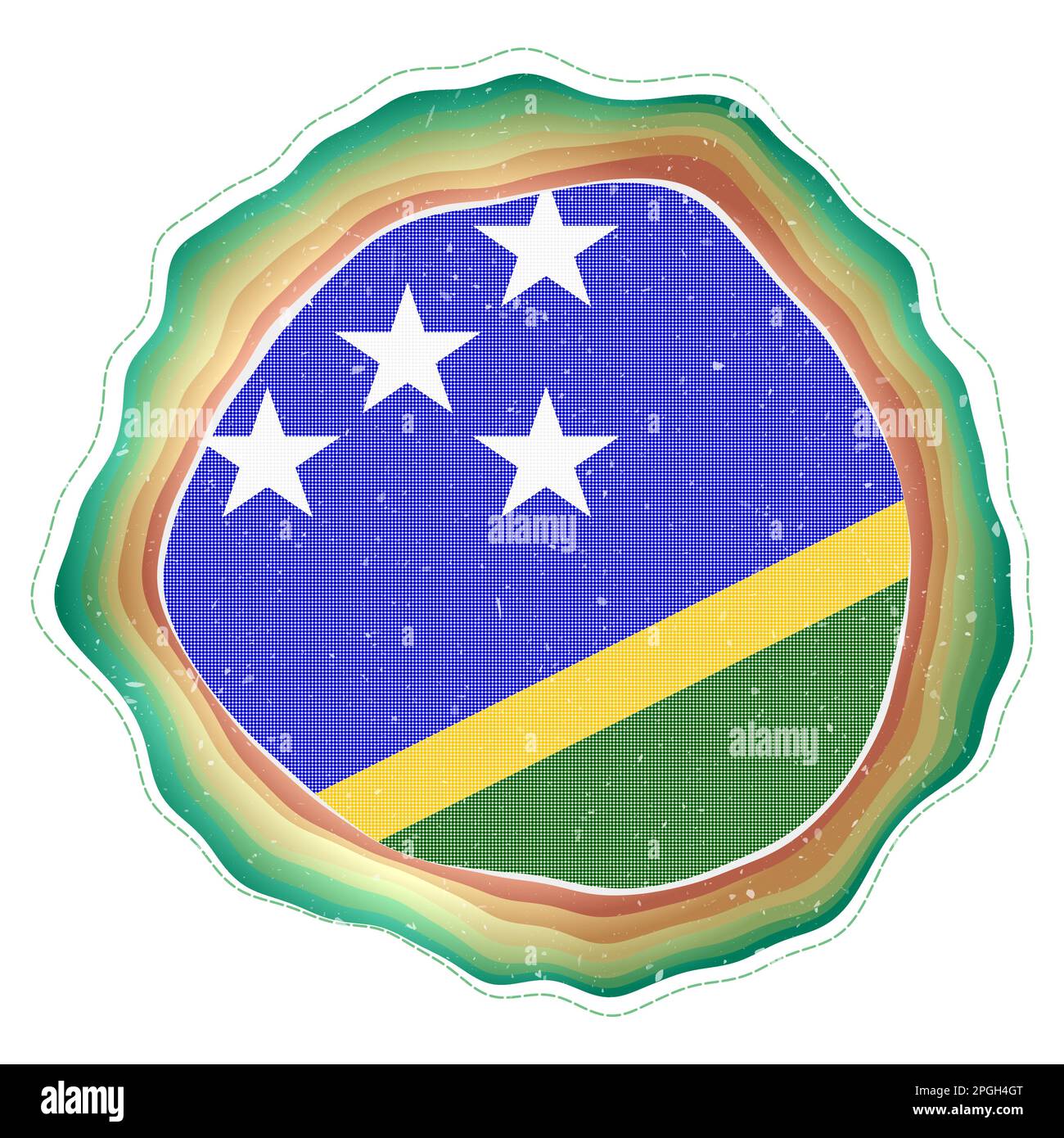 Solomon Islands flag in frame. Badge of the country. Layered circular ...