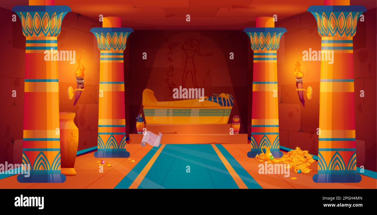 Egyptian pharaoh tomb inside. Ancient pyramid or palace with ...