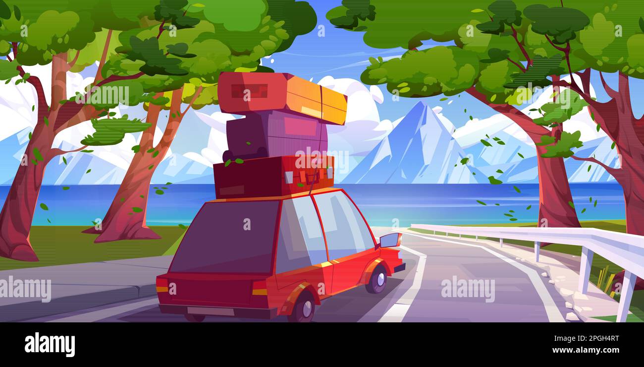 Holiday vacation, travel, road trip concept. Summer landscape with ...