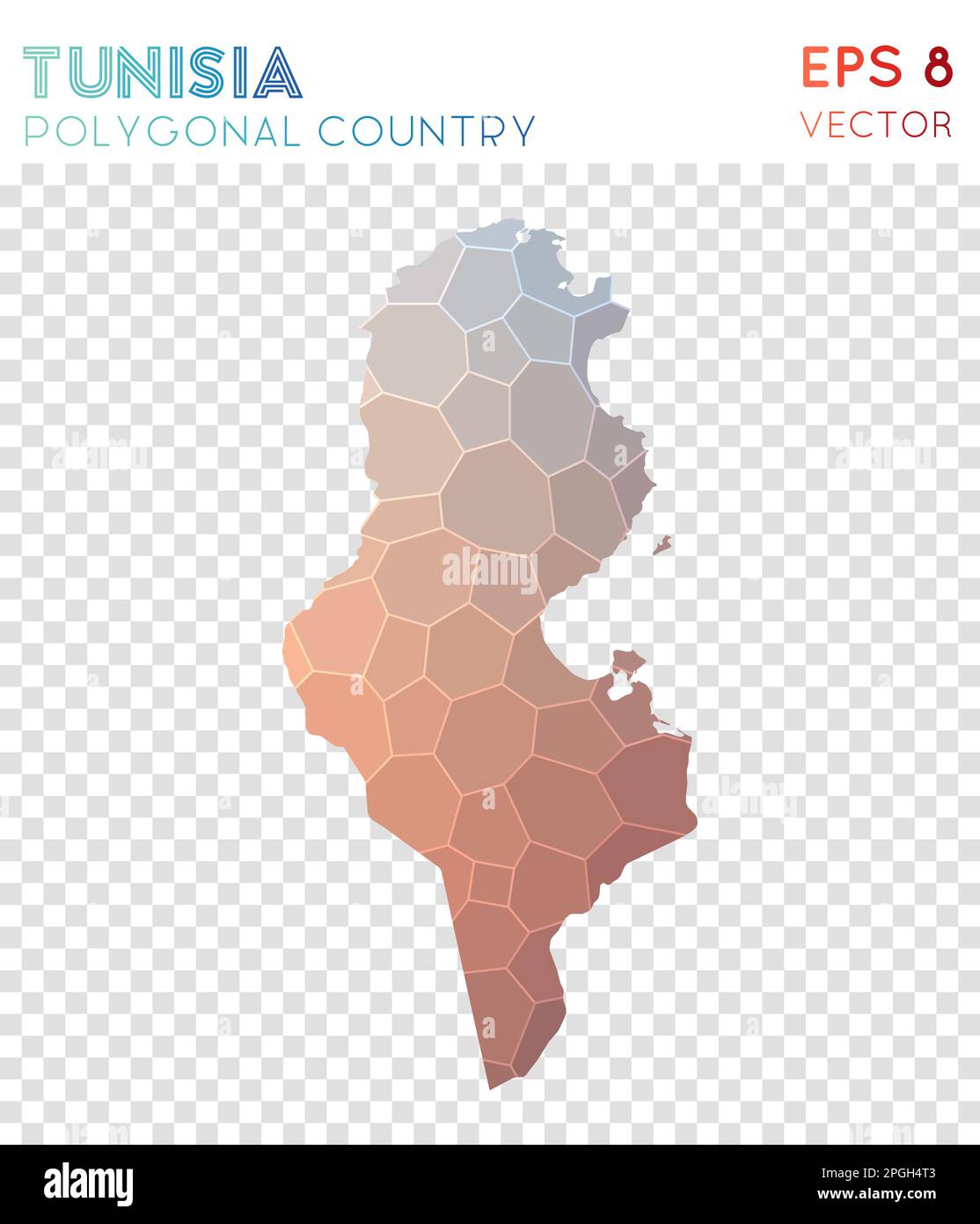 Tunisia polygonal map, mosaic style country. Emotional low poly style ...