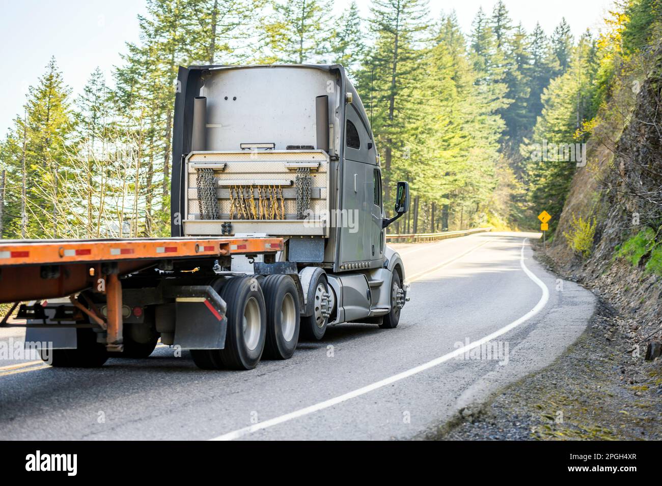 Industrial big rig classic gray semi truck tractor with high cab for ...