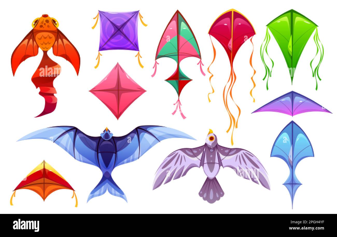 Cartoon set of colorful kites isolated on white background. Vector ...