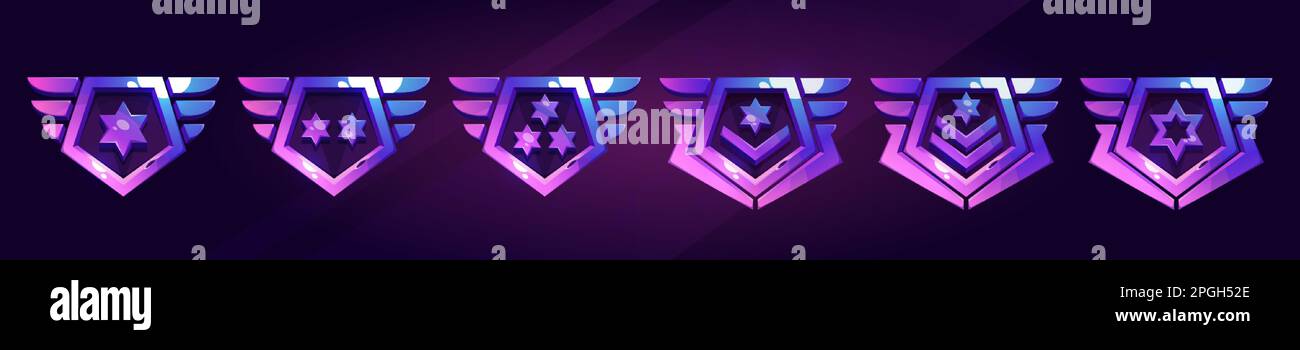 Set of military game rank badges isolated on background. Vector cartoon ...