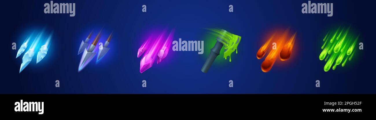 Fantasy game skill effect icon interface vector kit. Medieval cartoon ...