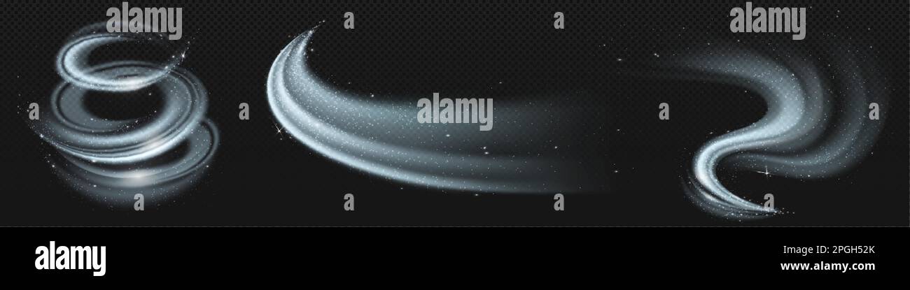 Realistic set of snow storm or wind swirls isolated on transparent ...