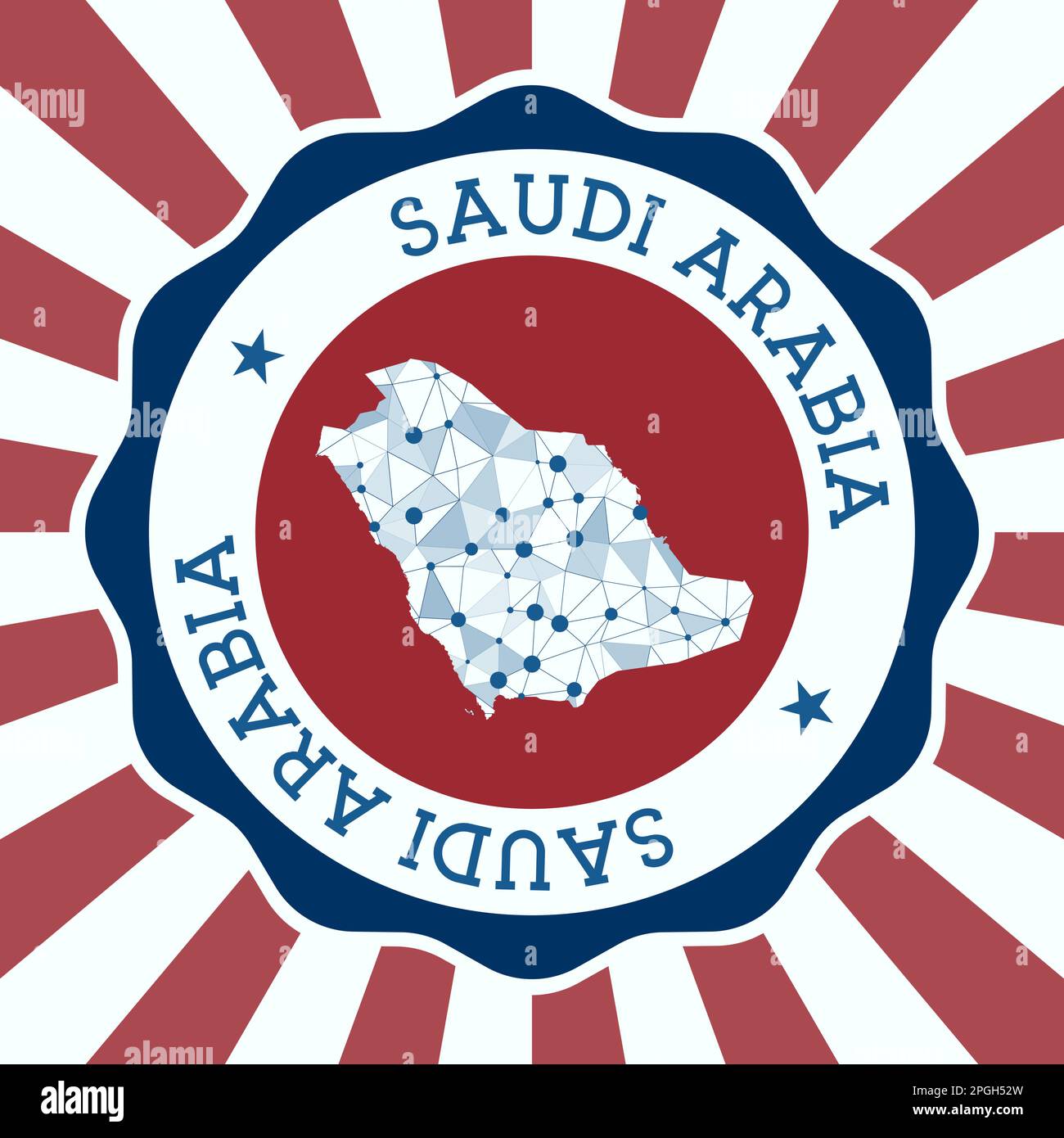 Saudi Arabia Badge. Round logo of country with triangular mesh map and ...