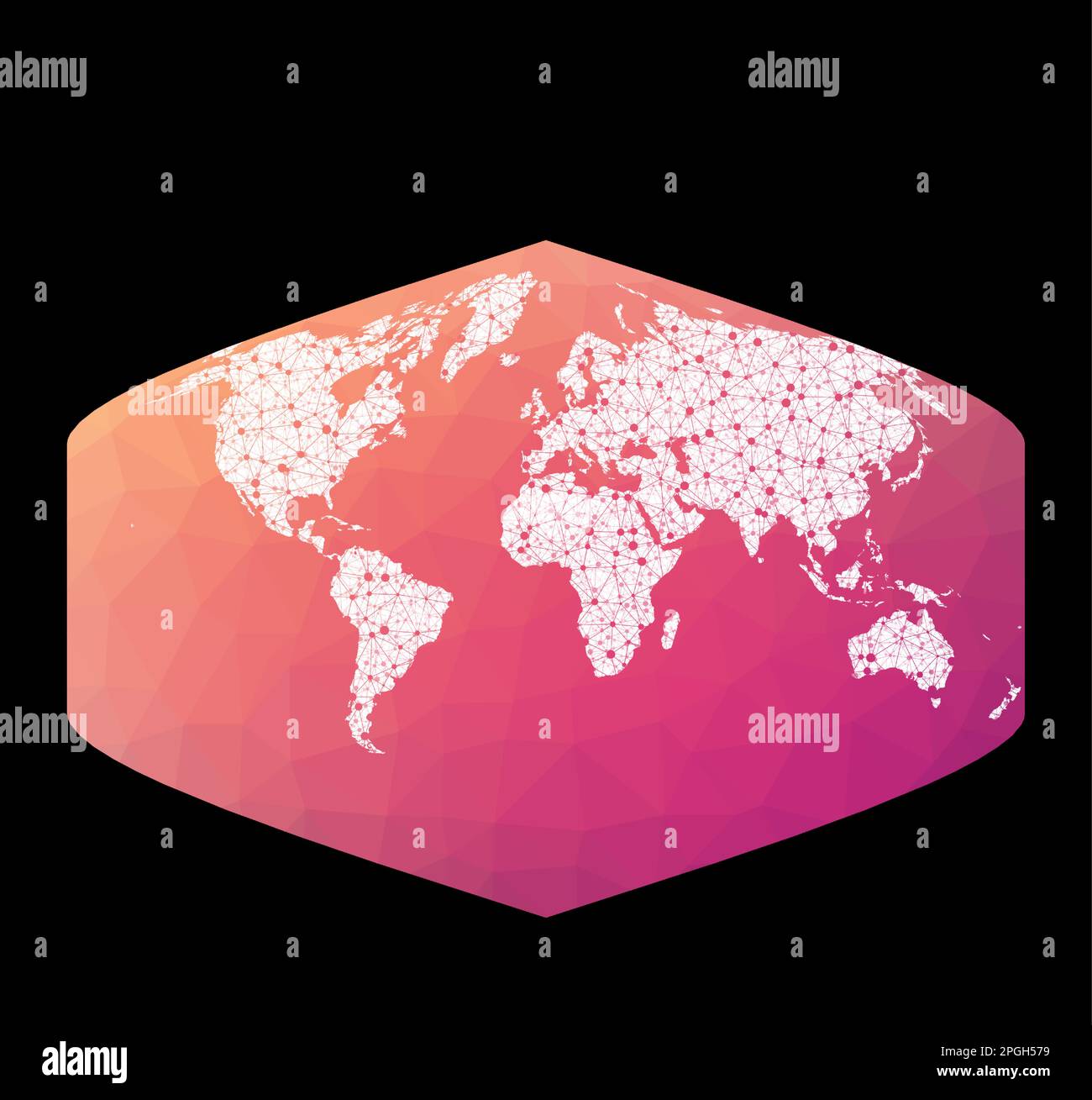 World network map. Baker Dinomic projection. Wired globe in Baker ...
