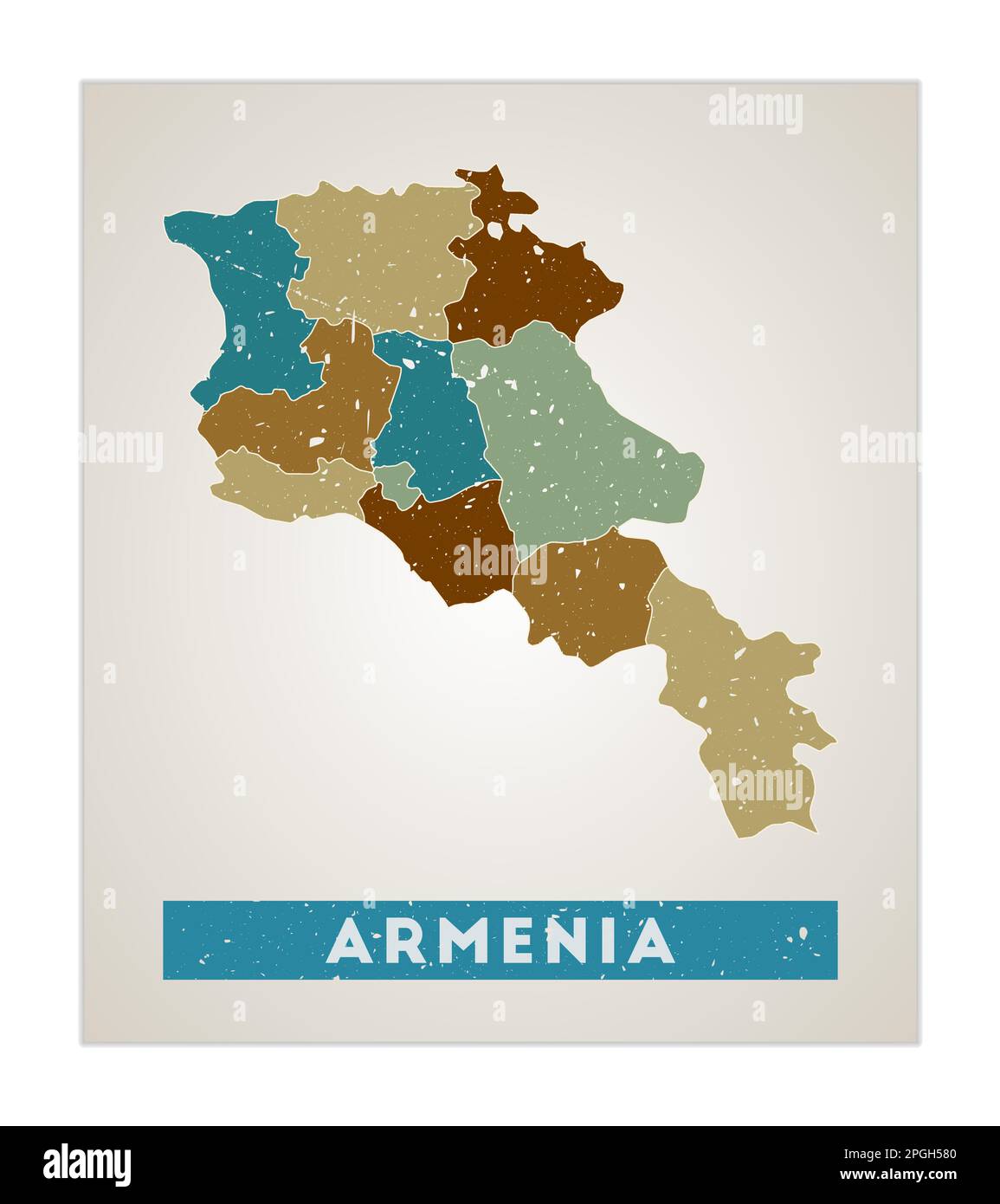 Armenia map. Country poster with regions. Old grunge texture. Shape of ...