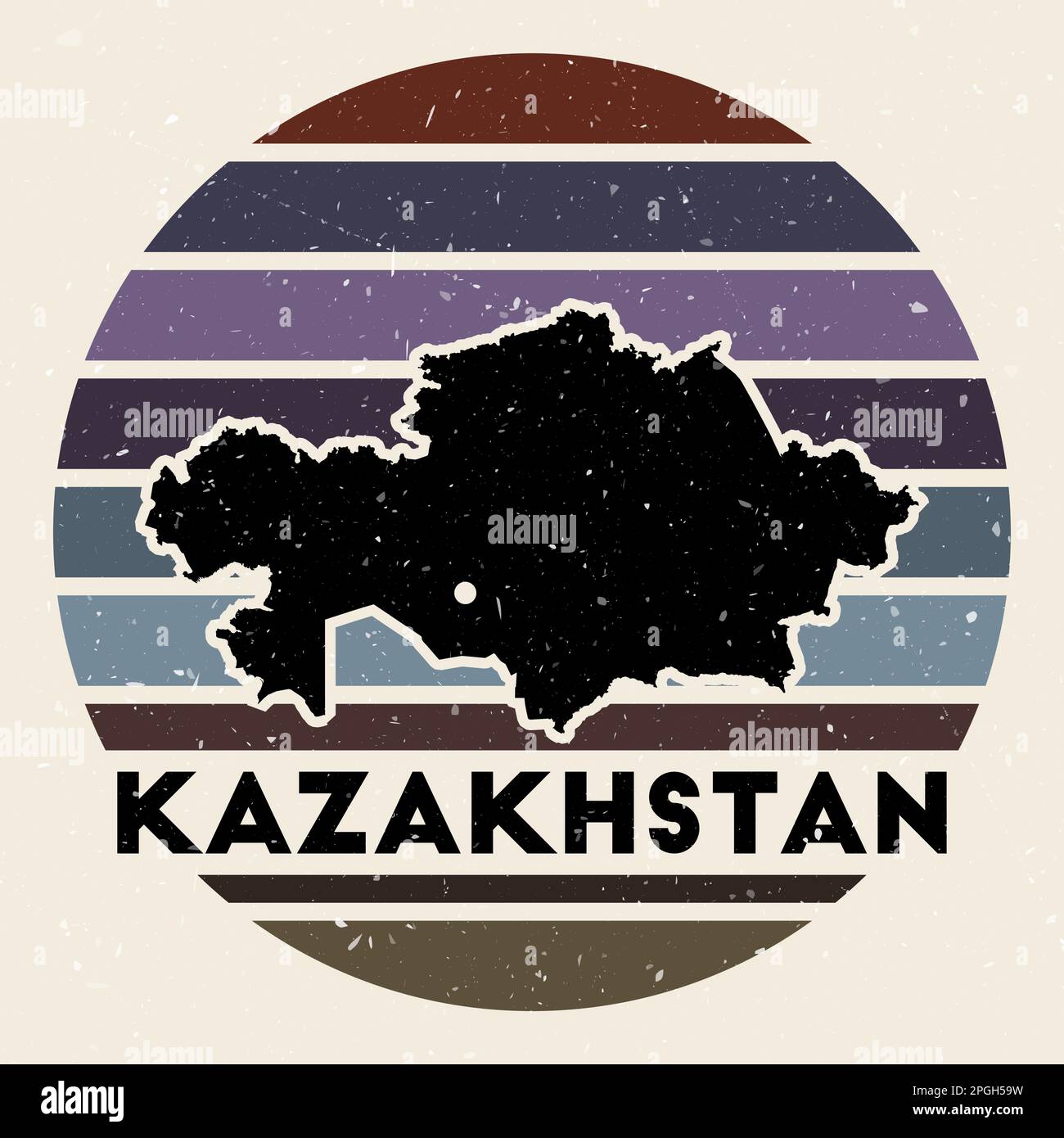 Kazakhstan logo. Sign with the map of the country and colored stripes ...