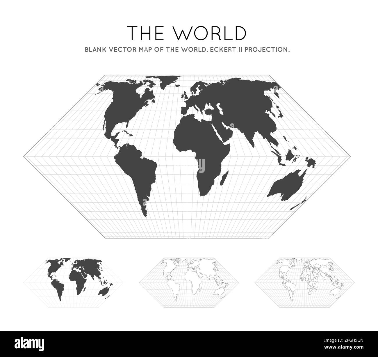 Map of the World. Eckert II projection. Globe with latitude and ...