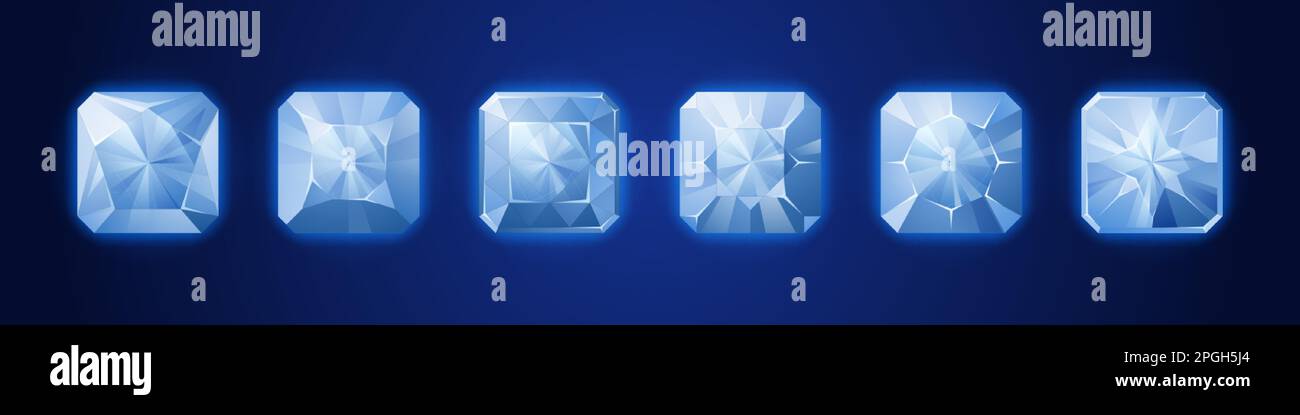 Cartoon set of diamond crystals isolated on dark background. Vector ...