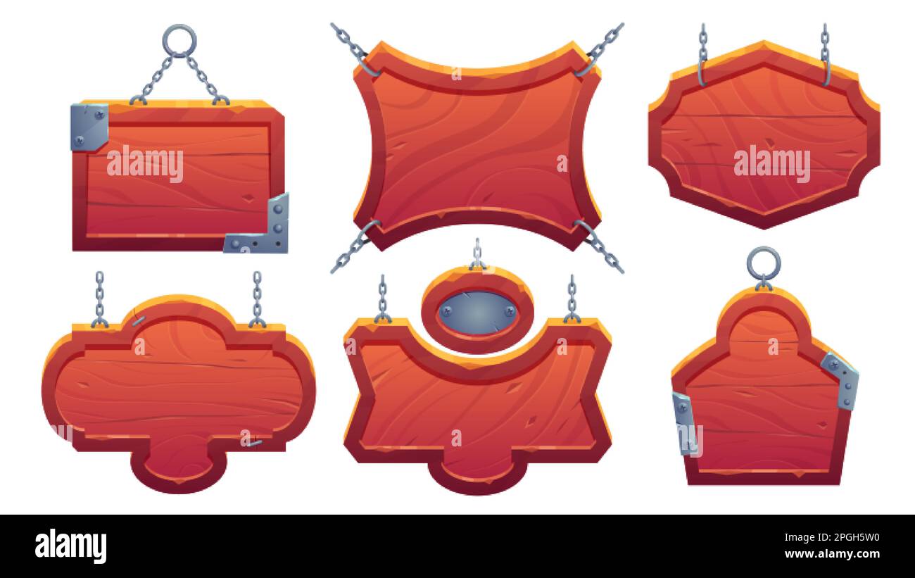 Cartoon set of wooden sign boards isolated on white background. Vector ...