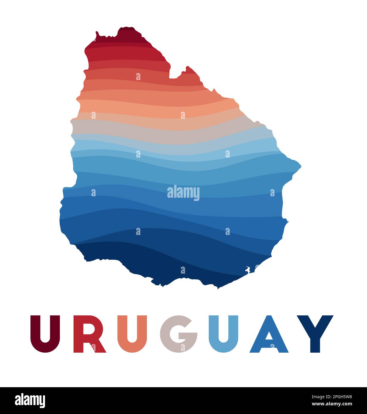 Uruguay map. Map of the country with beautiful geometric waves in red ...