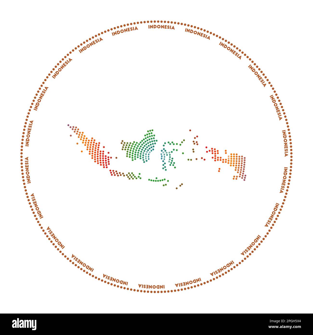 Indonesia round logo. Digital style shape of Indonesia in dotted circle ...