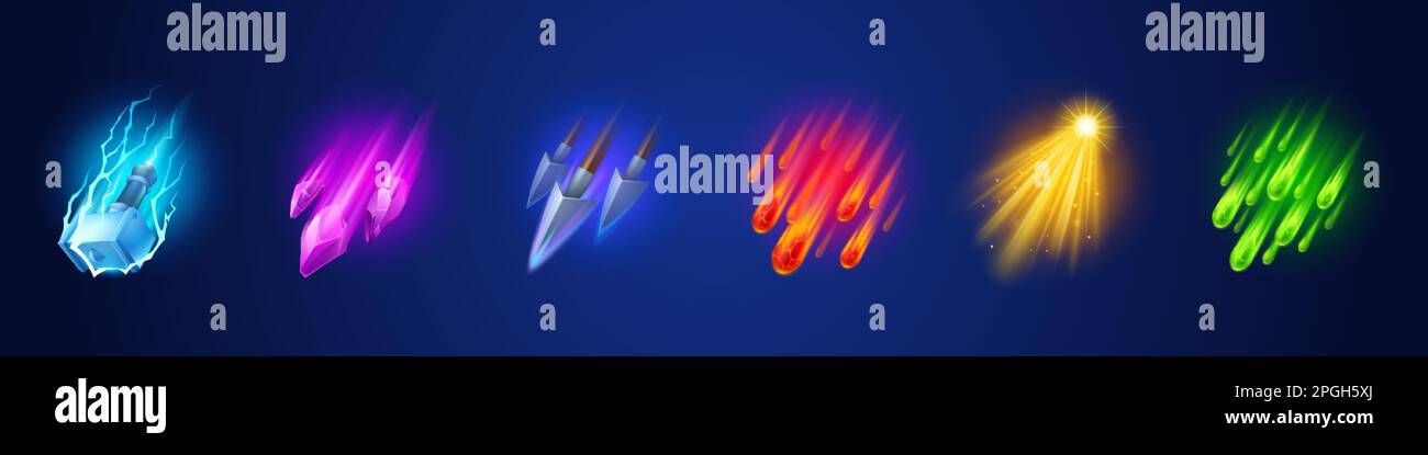 Cartoon set of game skill symbols isolated on dark background. Vector ...