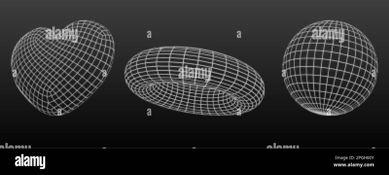 3d wireframe heart line shape. Abstract geometric mesh polygon sphere graphic object. Outline ...
