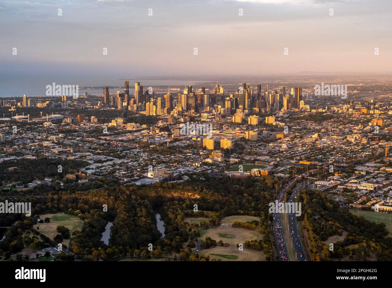 Aerial view of the Melbourne city skyline and suburbs. Melbourne ...