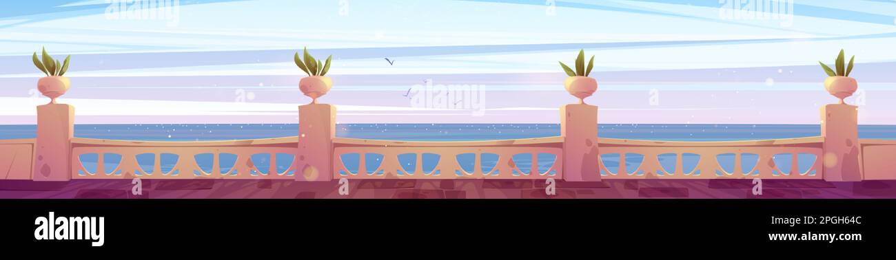 Hotel terrace empty view with sea and cloud in sky. Summer early ...