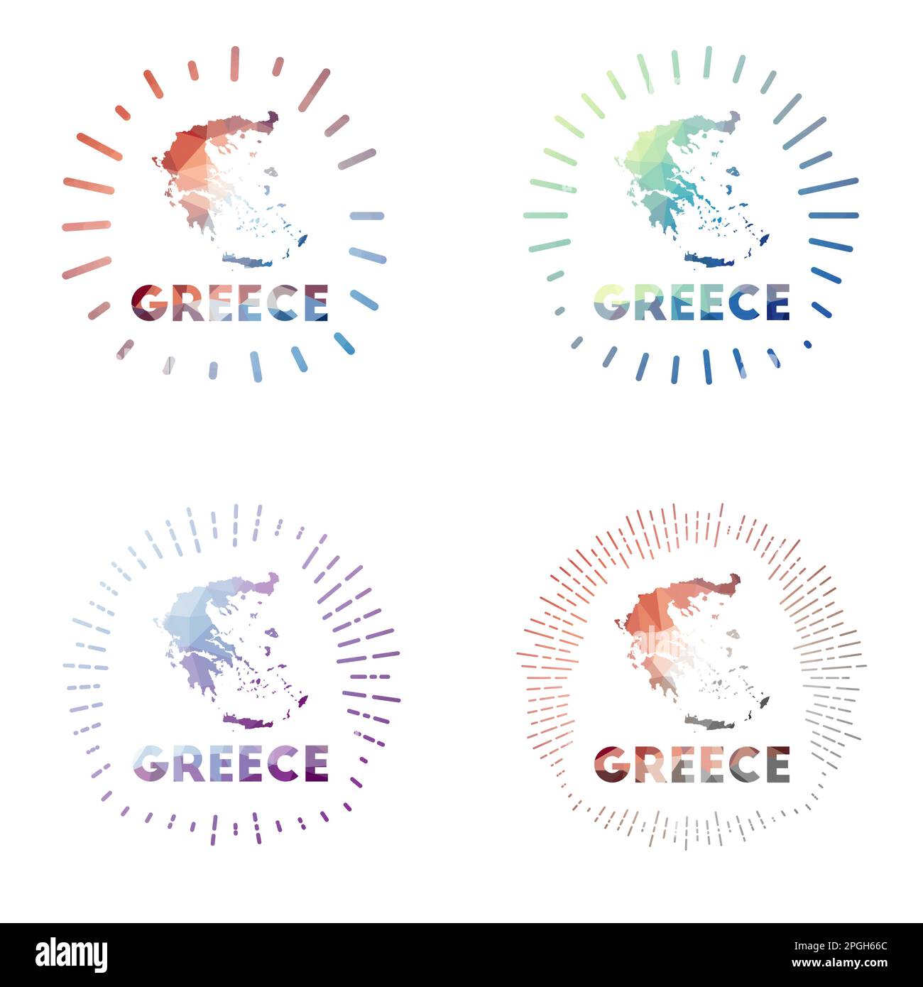 Greece low poly sunburst set. Logo of country in geometric polygonal ...