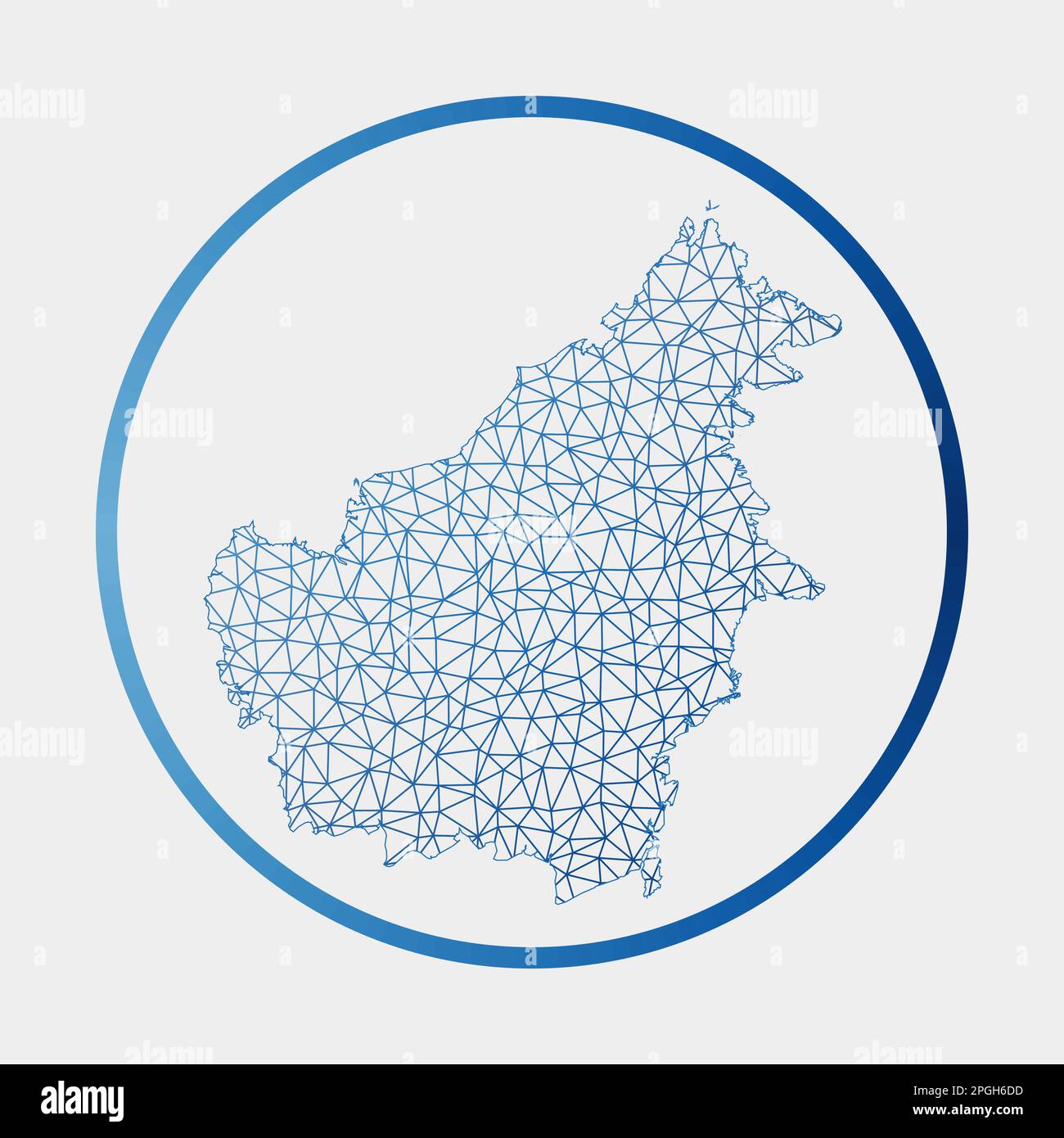 Borneo icon. Network map of the island. Round Borneo sign with gradient ...