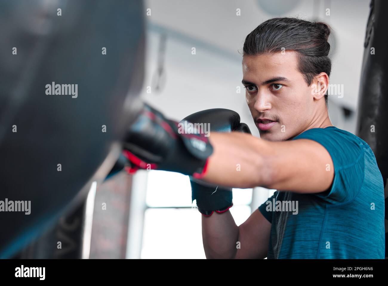 Fitness, serious man and boxing for exercise, workout or practice ...