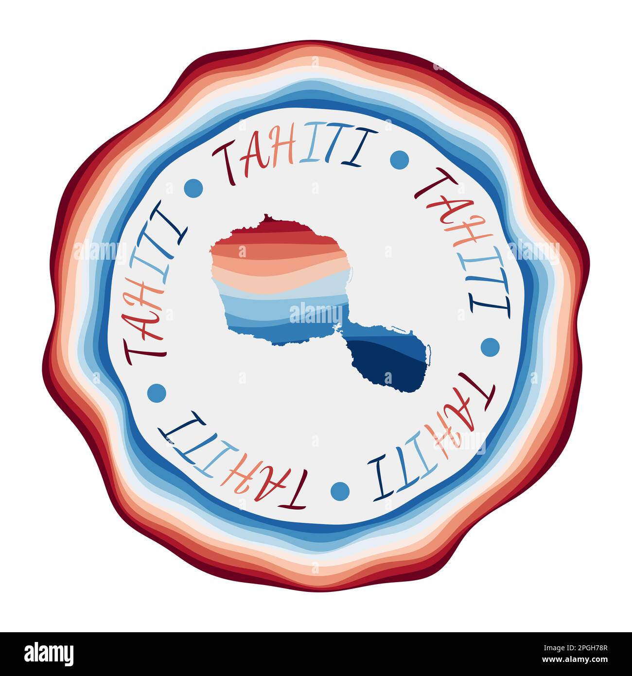 Tahiti badge. Map of the island with beautiful geometric waves and ...