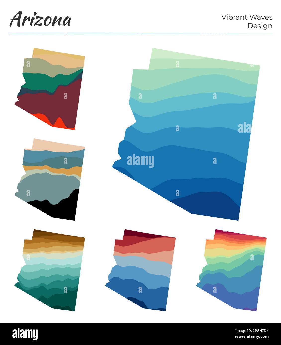 Set of vector maps of Arizona. Vibrant waves design. Bright map of US ...