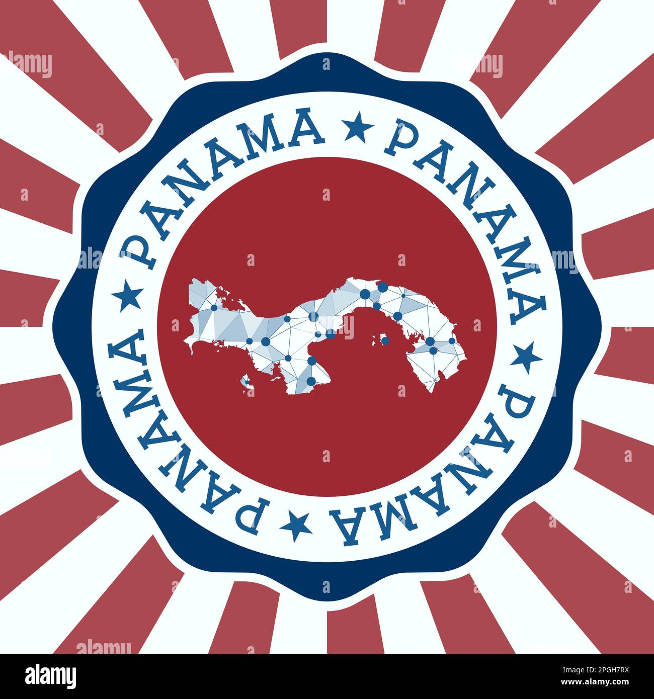 Panama Badge. Round logo of country with triangular mesh map and radial ...