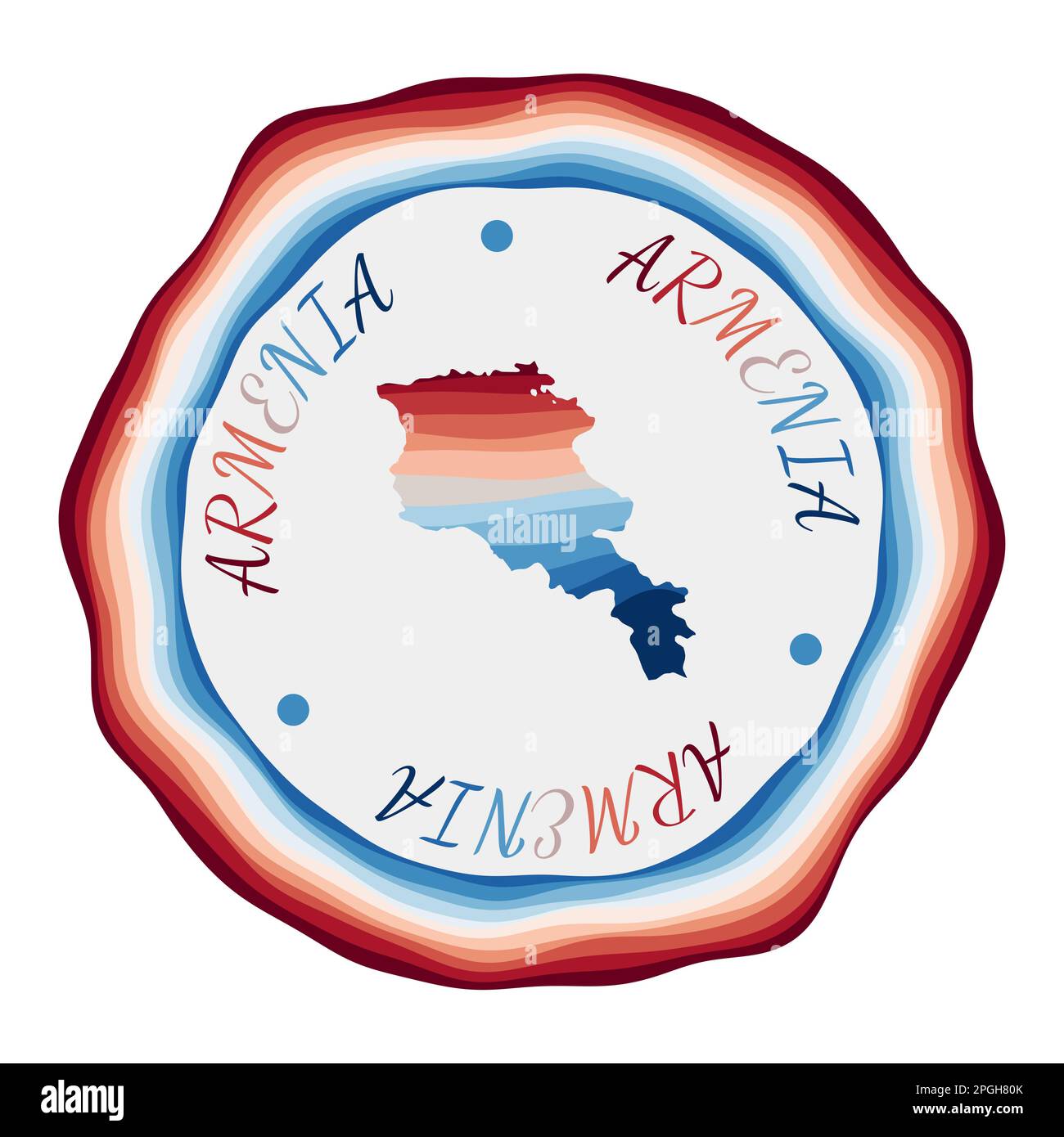 Armenia badge. Map of the country with beautiful geometric waves and ...