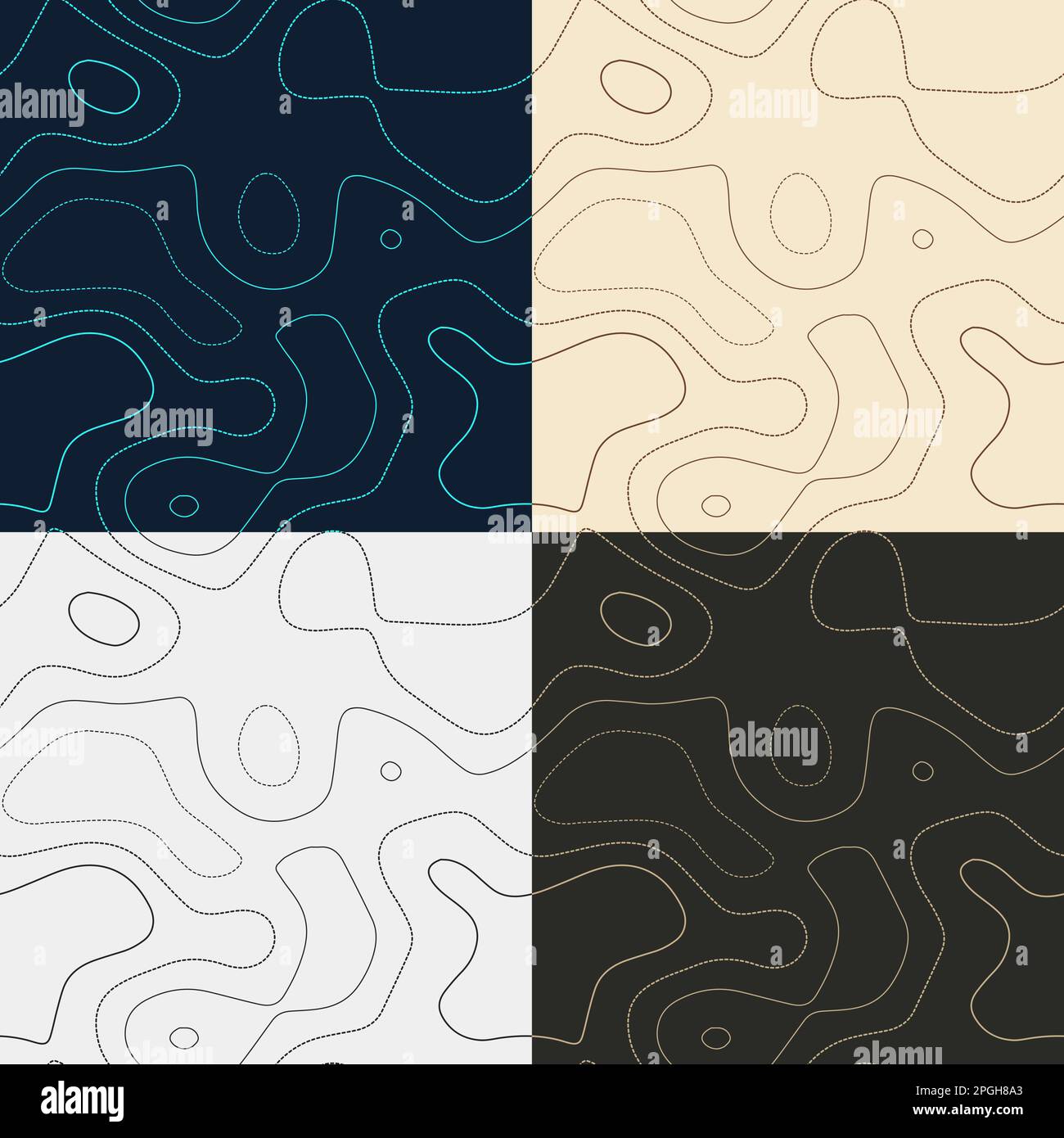 Topography patterns. Seamless elevation map tiles. Authentic isoline ...