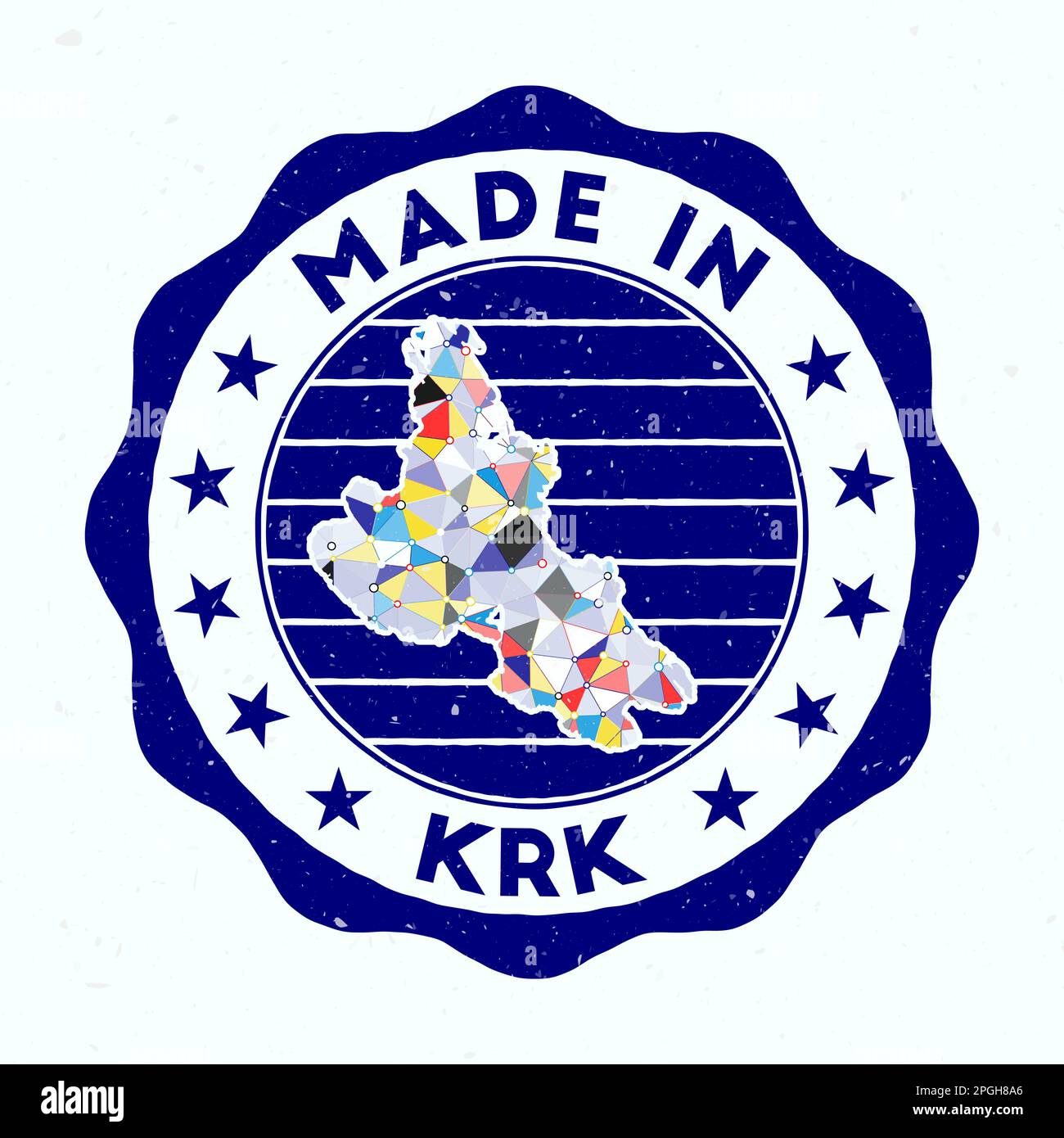 Made In Krk island round stamp. Seal of Krk with border shape. Vintage ...