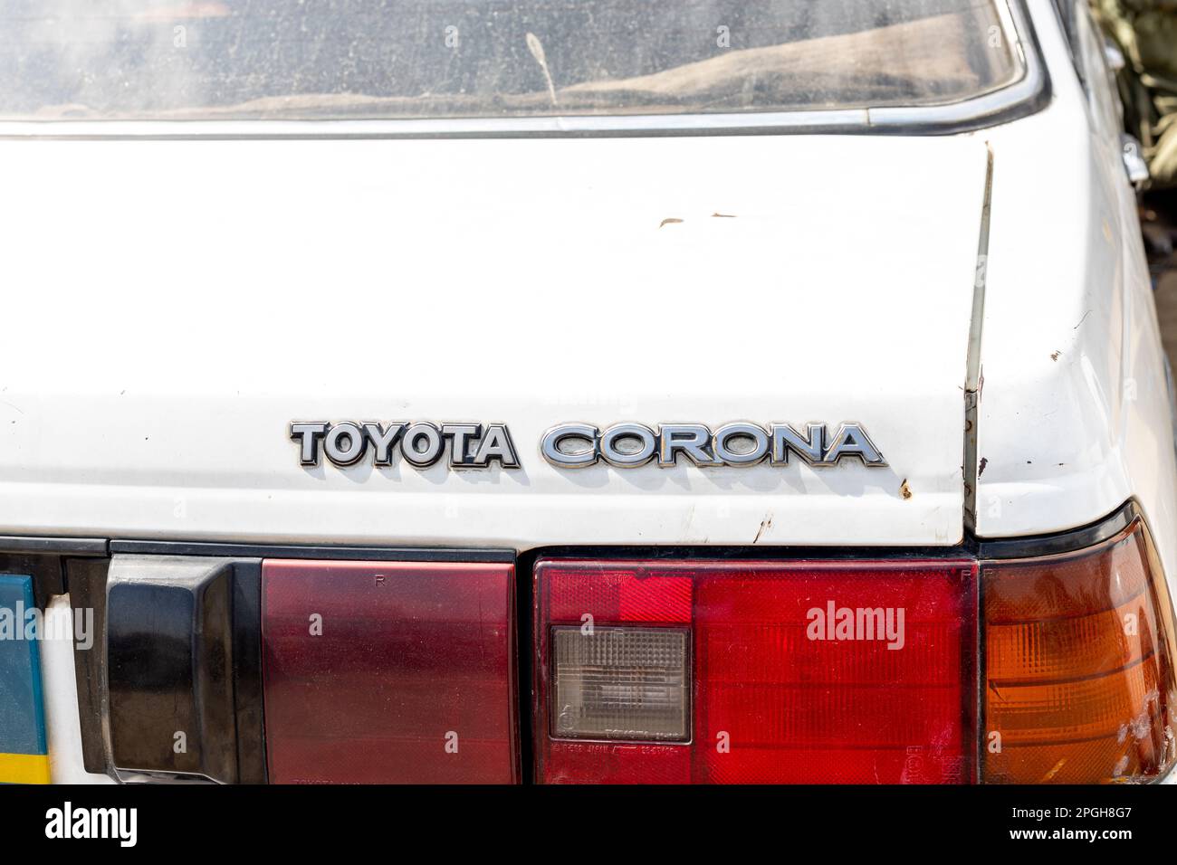 Toyota corona logo on a trunk of an old 1983 model car Stock Photo - Alamy
