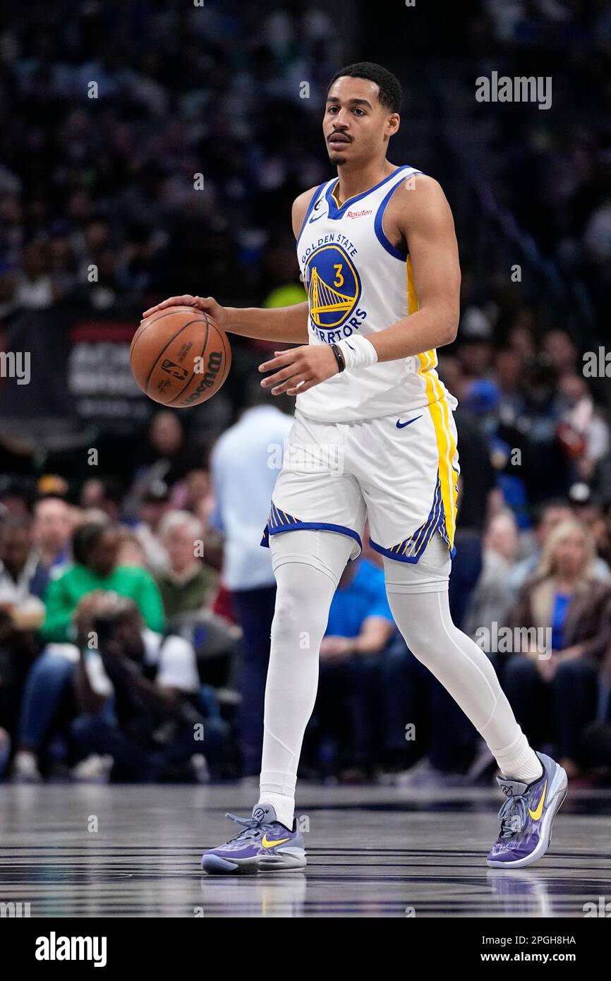 Golden State Warriors guard Jordan Poole handles the ball during an NBA ...