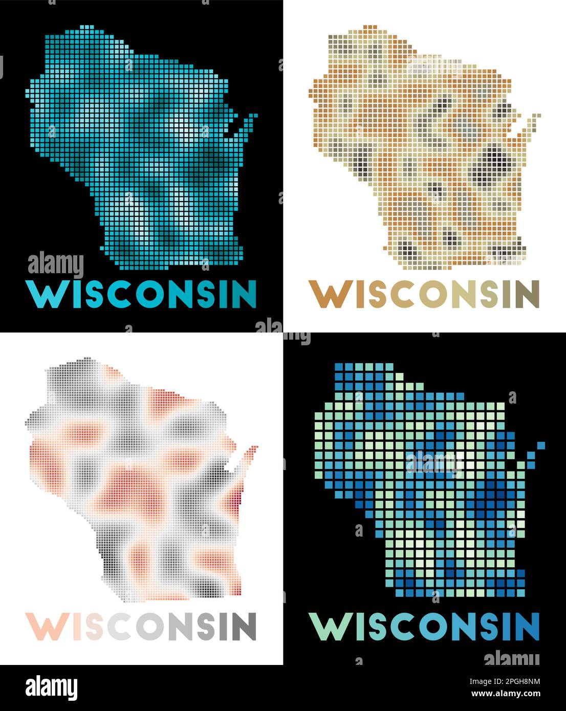 Wisconsin map. Collection of maps of Wisconsin in dotted style. Borders ...