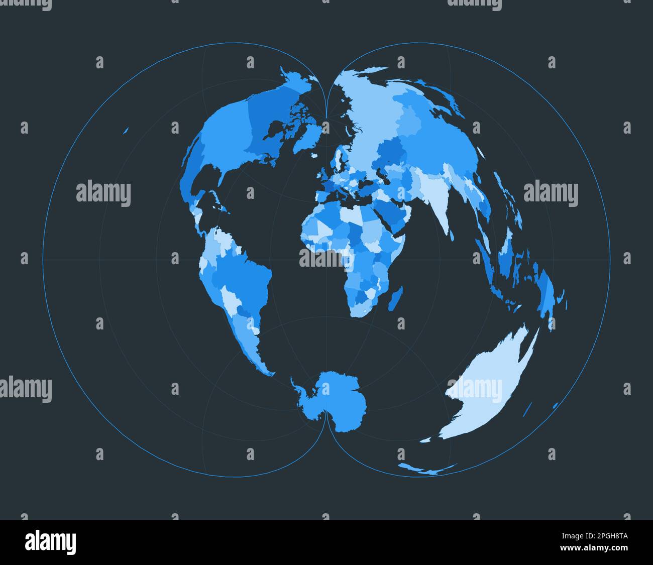 World Map. American polyconic projection. Futuristic world illustration ...