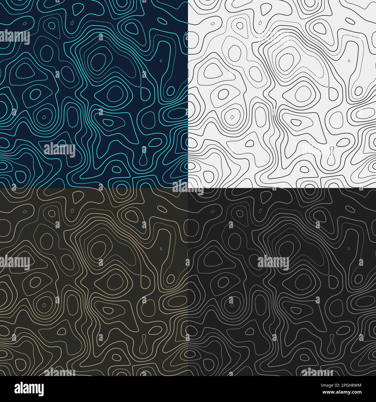 Topography patterns. Seamless elevation map tiles. Appealing isoline background. Neat tileable ...