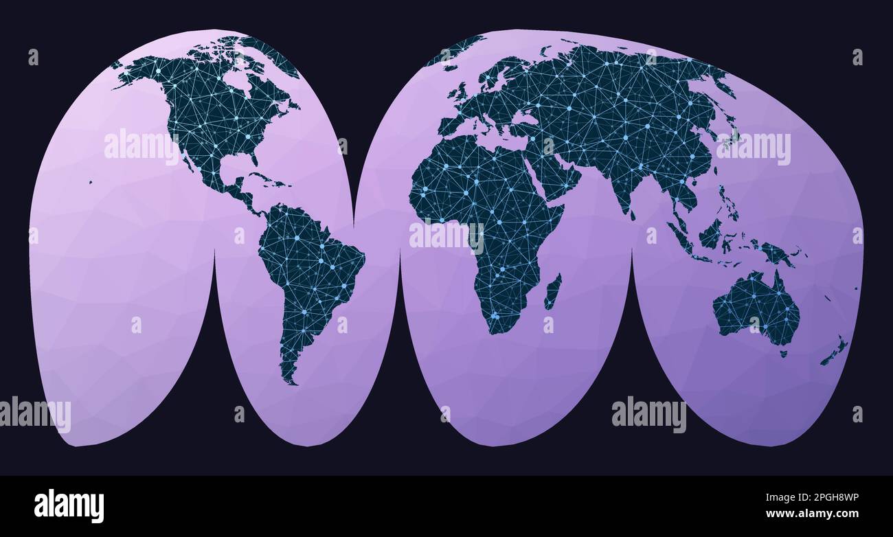 Network map of the world. Goode's interrupted Mollweide projection ...