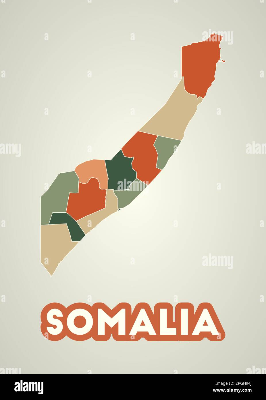 Somalia poster in retro style. Map of the country with regions in ...