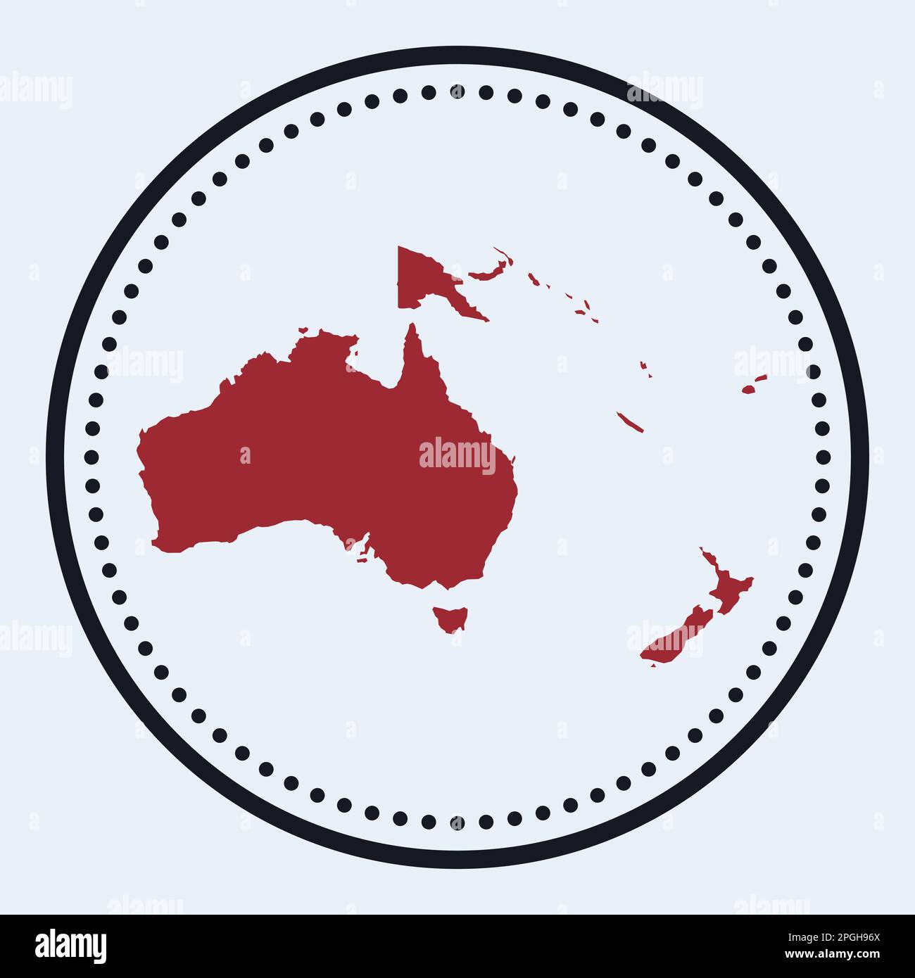 Oceania round stamp. Round logo with continent map and title. Stylish ...
