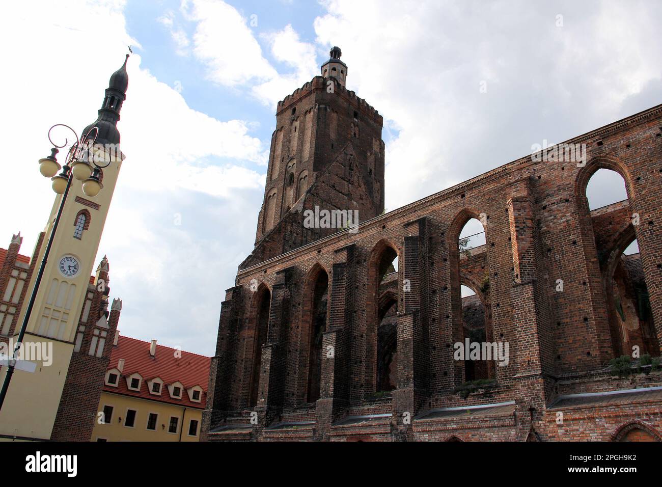 Carcass of the ruined Gothic parish church destroyed during World War ...