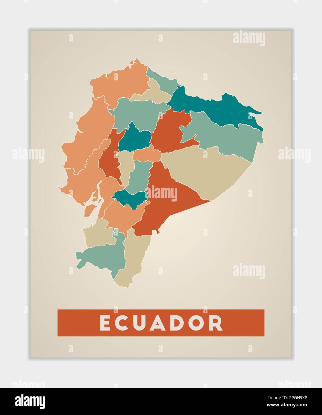 Ecuador poster. Map of the country with colorful regions. Shape of ...