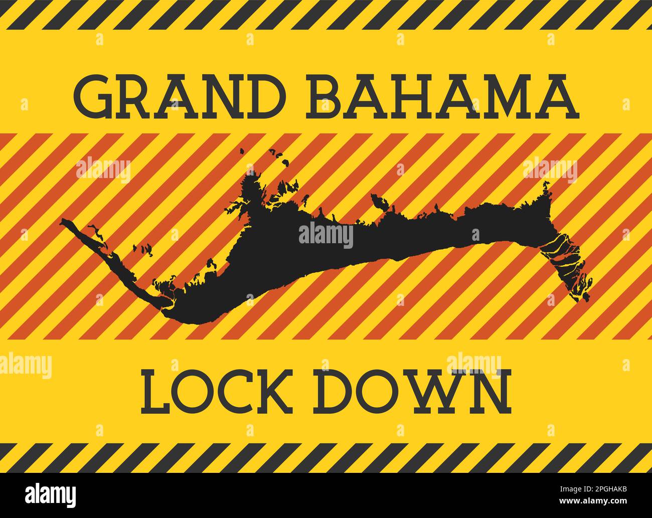 Grand Bahama Lock Down Sign. Yellow island pandemic danger icon. Vector ...