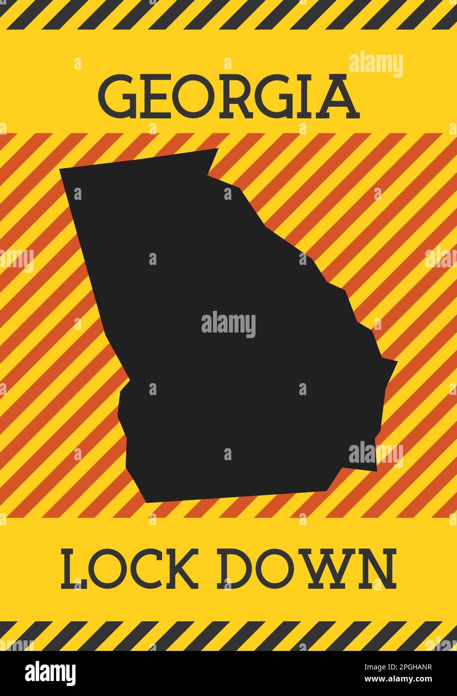 Georgia Lock Down Sign. Yellow US state pandemic danger icon. Vector ...