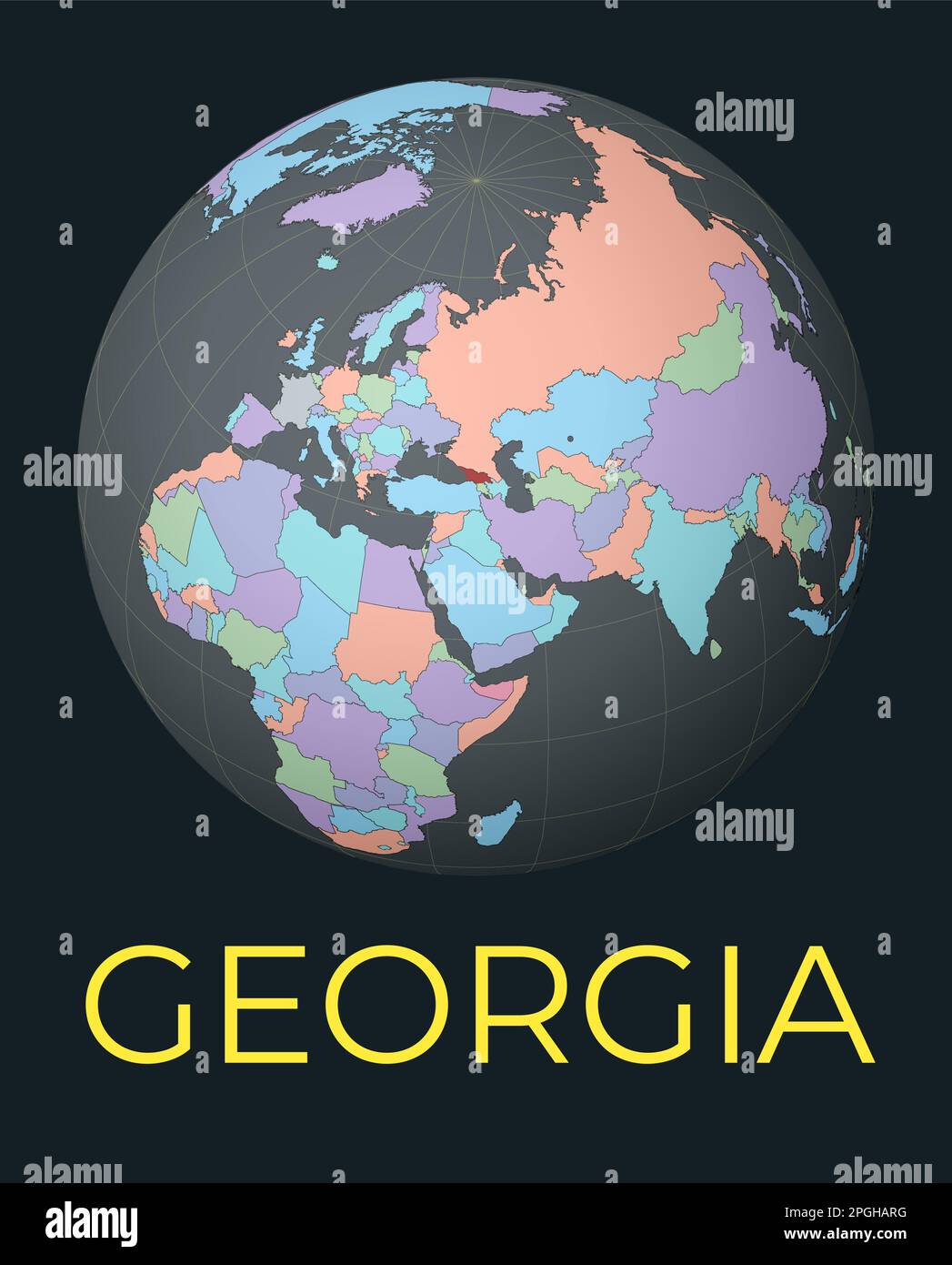 World map centered on Georgia. Red country highlighted. Satellite world ...