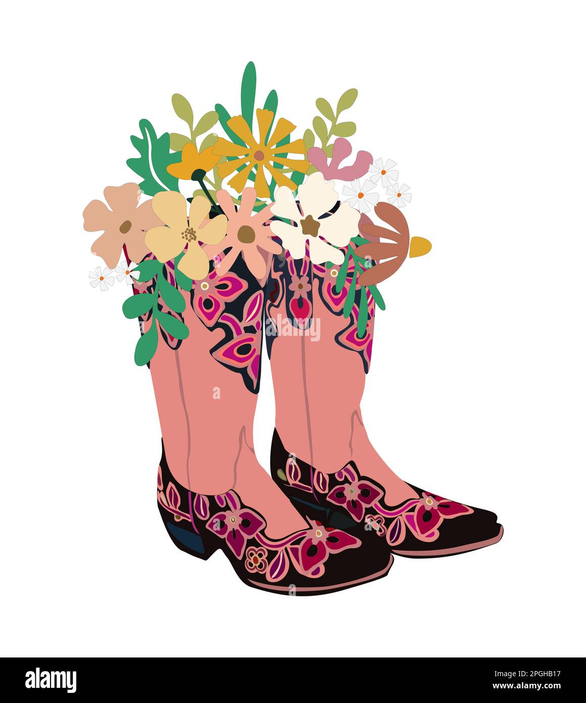 Flowers in Cowboy boots vector isolated on white Stock Vector Image ...